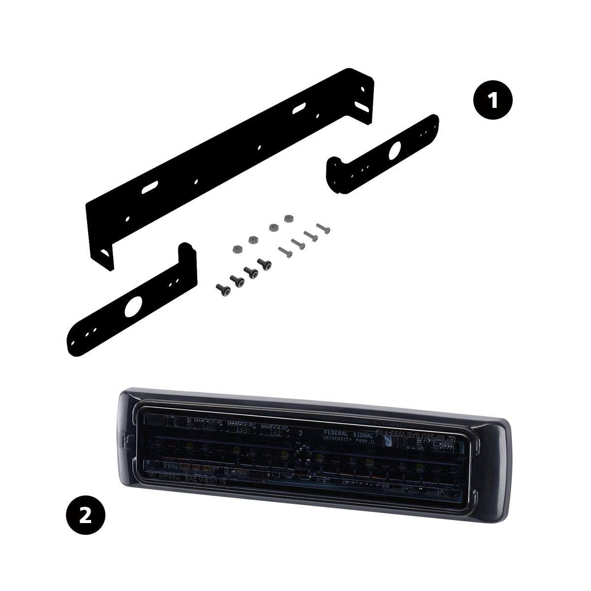 (1) MPSM-LPH1 + (2) MPS63U-RBW-SMK | Federal Signal Police Car Configurator